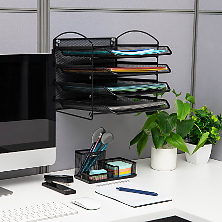 Mind Reader Wall Mountable 4 Tier Paper Tray Desktop Organizer 11 12 H ...