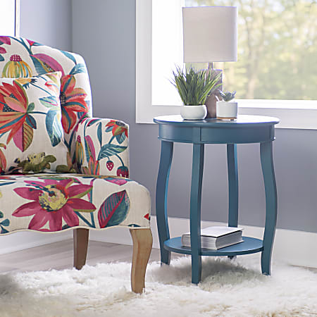 Powell Nora Round Side Table With Shelf 24 H x 18 Dia. Teal - Office Depot