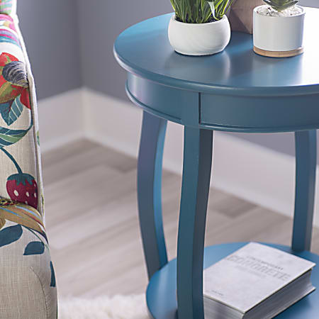 Powell Nora Round Side Table With Shelf 24 H x 18 Dia. Teal - Office Depot