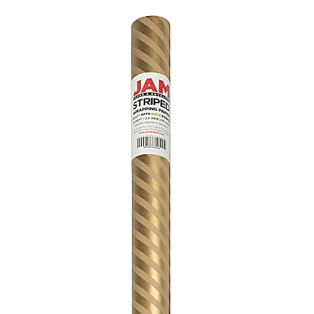JAM Paper Wrapping Paper Striped 25 Sq Ft Kraft Brown Gold - Office Depot