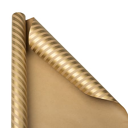 JAM Paper Wrapping Paper Striped 25 Sq Ft Kraft Brown Gold - Office Depot