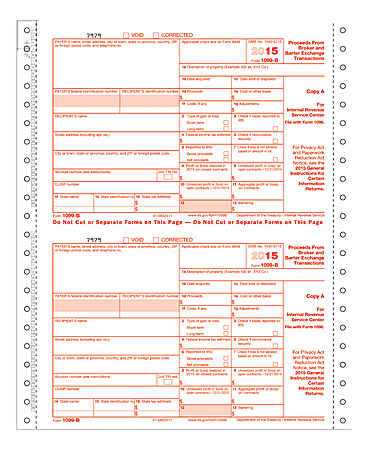 ComplyRight 1099 B Continuous Tax Forms For 2015 4 Part Copy A B C And ...