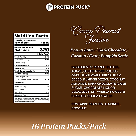 Protein Puck Cocoa Peanut Fusion Chocolate Peanut Butter 16 2.25 oz ...