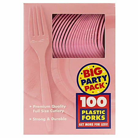 JAM PAPER Big Party Pack of Premium Plastic Forks Pink 100 Disposable ...