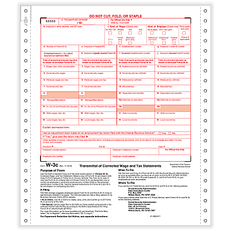 ComplyRight W 3C Tax Forms Continuous 9 x 11 Pack Of 100 Forms - Office ...
