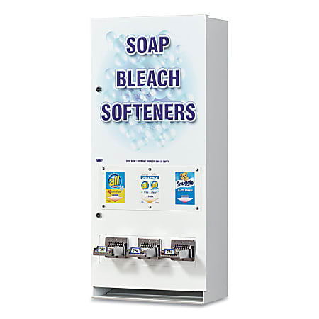 Vend Rite Coin Operated Soap Vender 3 Column 16.25 x 9.5 x 37.75 WhiteBlue - ODP Business Solutions