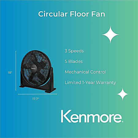 Kenmore 20 Circular Fan 3 Speed Quiet Operation Black - Office Depot