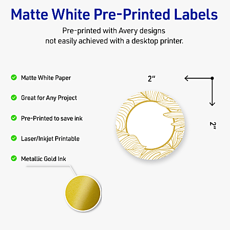 Avery Printable Labels With Sure Feed Technology S00 EVY Round 2 Matte ...