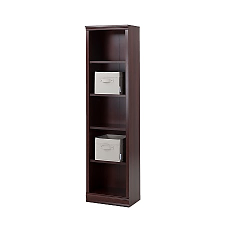 South Shore Morgan 5 Shelf Narrow Bookcase With 2 Canvas Baskets Royal Cherry Office Depot
