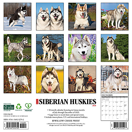 2026 Willow Creek Press Animals Monthly Wall Calendar 12 x 12 Siberian ...