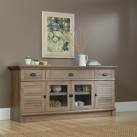 Sauder Harbor View Credenza For 70 Televisions Salt Oak Office Depot