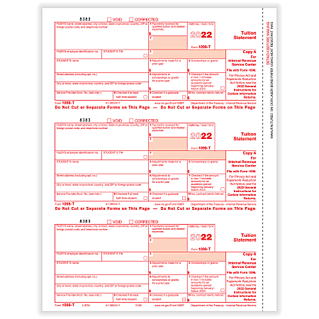 ComplyRight 1098 T Tax Forms 3 Up Federal Copy A Laser 8 12 x 11 Pack ...