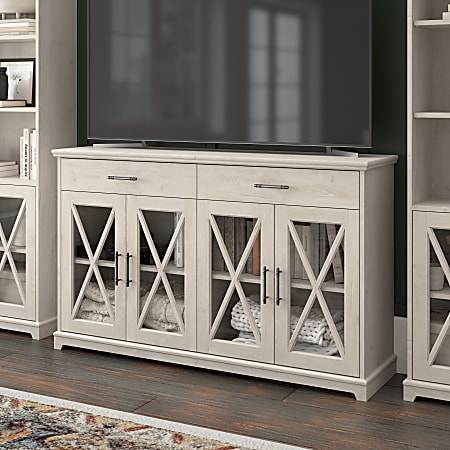 Bush Furniture Lennox 60 W Farmhouse TV Stand For 75 TVs Linen White ...