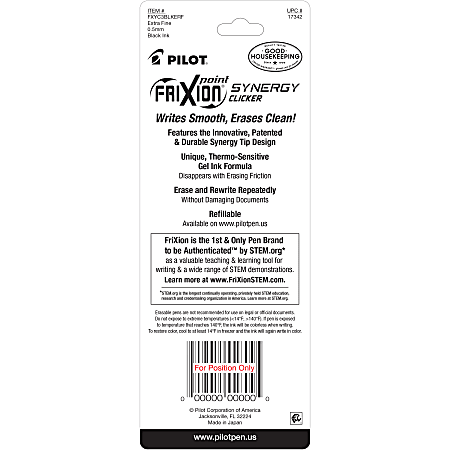 Pilot FriXion Synergy Clicker Erasable Retractable Gel Pens Pack of 3 ...
