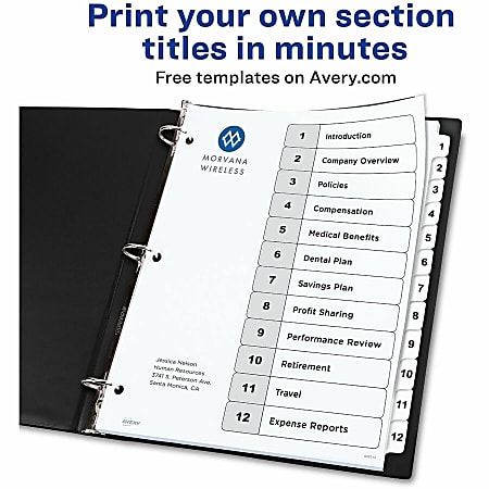 Avery Ready Index Binder Dividers 8 12 x 11 White 12 Tabs Per Pack Set ...