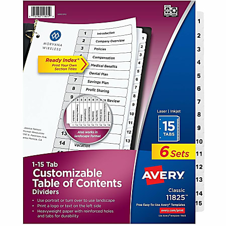Avery Ready Index Dividers 1 15 Tab Customizable Table Of Contents ...
