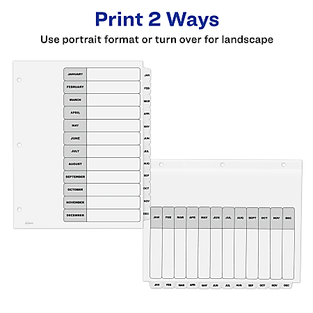 Avery Ready Index Jan Dec Binder Dividers With Customizable Table of ...
