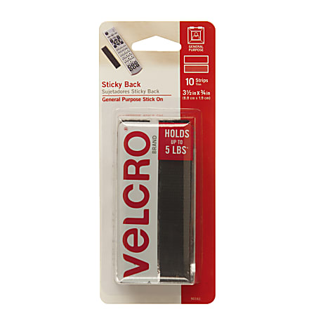 Velcro Sticky Back Strips 34 x3 12 Black 10pk Office Depot