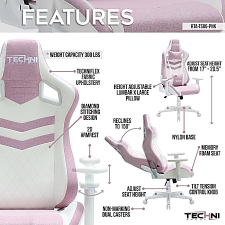 Techni Sport Pastel Series Ergonomic Faux Leather Computer Gaming Chair ...