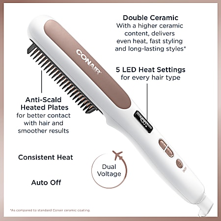 Conair Double Ceramic Heated Straightening Brush White - Office Depot