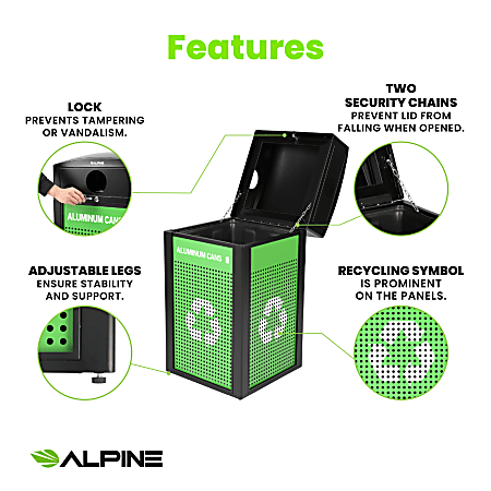Alpine Industries Steel IndoorOutdoor Trash Can 40 Gallons Green 2Pack ...