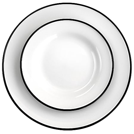 Martha Stewart 16 Piece Black Rimmed Fine Ceramic Dinnerware Set Black ...