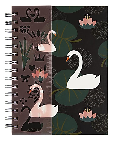 Office Depot Brand Fashion Notebook With Stencil Ruler 6 x 8 Wide Ruled ...