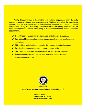Mark Twain Media Poetry Comprehension Grades 6 8 - Office Depot