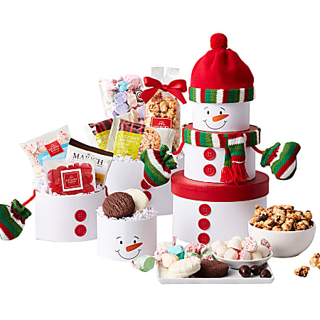 Givens Snowman Treats Tower Gift Basket Set Set Of 7 Pieces - Office Depot