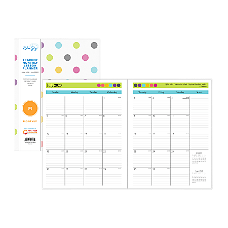 Blue Sky Teacher Monthly PVC Planner 8 12 x 10 Teacher Dots July 2020 ...