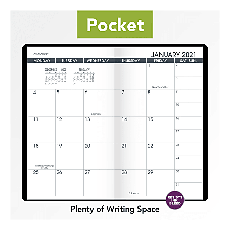 AT A GLANCE 24 Month Planner 3 12 x 6 Black January 2021 to December ...