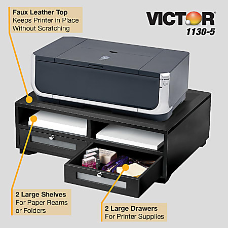 Victor Midnight Black Wood Printer Stand 8 H x 21 78 W x 15 516 D Office Depot