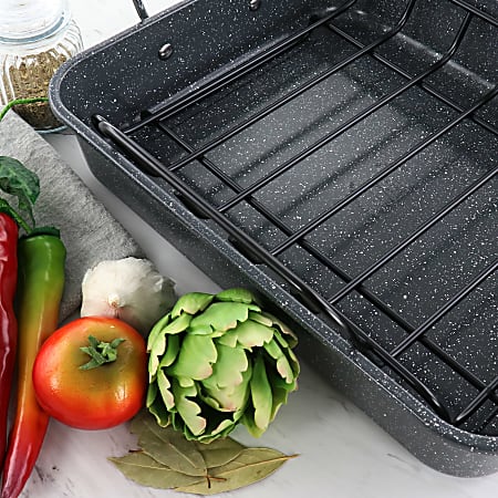 Kenmore Large Carbon Steel Roaster With Rack 16 12 Gray - Office Depot