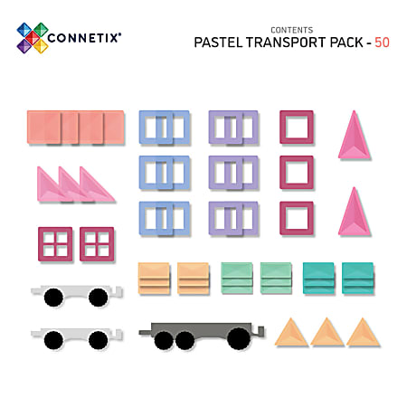 Connetix Magnetic Tiles Pastel Transport Pack 50 Pieces - Office Depot