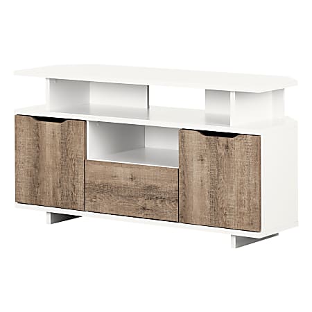 South Shore Reflekt Corner TV Stand Pure WhiteWeathered Oak - Office Depot