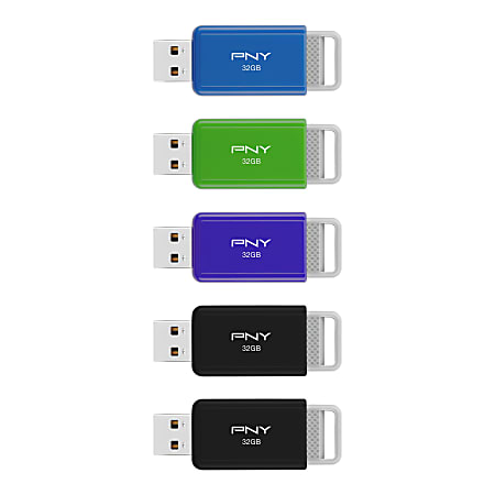 PNY USB 2.0 Flash Drives 32GB Assorted Colors Pack Of 5 Flash Drives ...