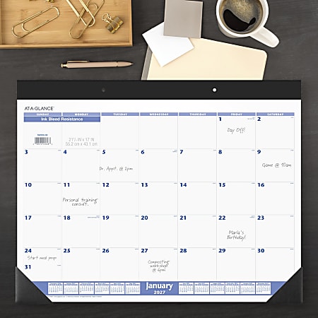 AT A GLANCE 2027 Monthly Desk Pad Calendar Blue and Gray Standard 21 34 ...