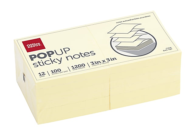 Office Depot Brand Pop Up Sticky Notes 3 x 3 Yellow 100 Sheets Per Pad ...