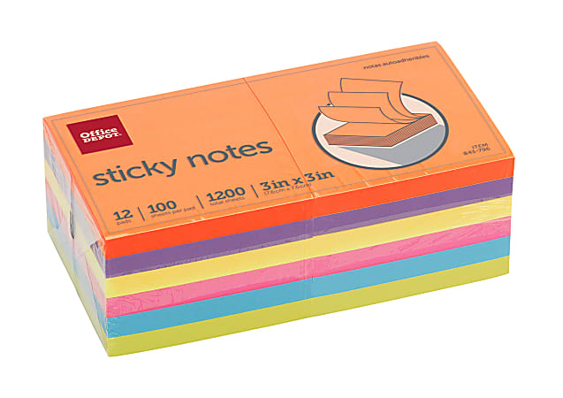 Office Depot Brand Sticky Notes 3 x 3 Assorted Vivid Colors 100 Sheets ...