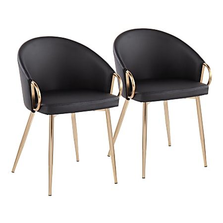 LumiSource Claire Chairs Faux Leather BlackGold Set Of 2 Chairs ...