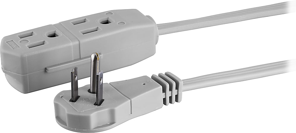 GE 3 Outlet Extension Cord 8 Long Cord Flat Plug Gray 43027 - Office Depot
