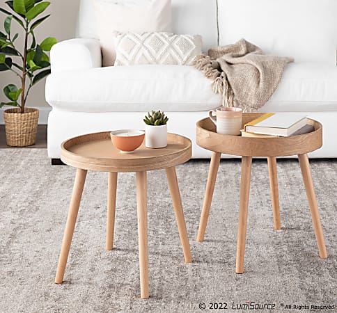 LumiSource Mid Century Modern Side Table Set Natural Set Of 2 Tables ...