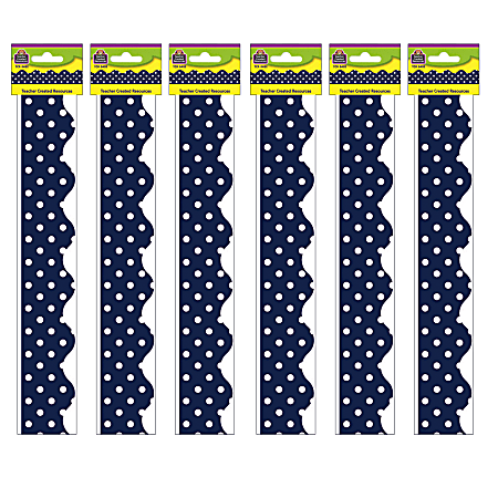 Teacher Created Resources Border Trim Navy Polka Dots Scalloped 35 Per ...