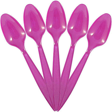 JAM PAPER Big Party Pack of Premium Plastic Spoons Pink 100 Disposable ...