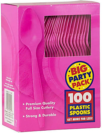 JAM PAPER Big Party Pack of Premium Plastic Spoons Pink 100 Disposable ...