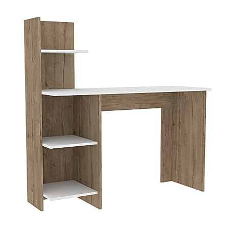RTA Vilna 48 W Computer Desk With 4 Shelves Medium Natural Wood ...