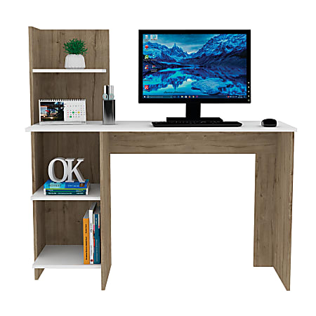 RTA Vilna 48 W Computer Desk With 4 Shelves Medium Natural Wood ...