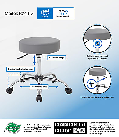 Boss Office Products Caressoft Medical Stool GrayChrome - Office Depot