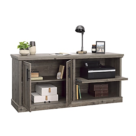 Sauder Aspen Post 65 W Credenza Computer Desk Pebble Pine - Office Depot