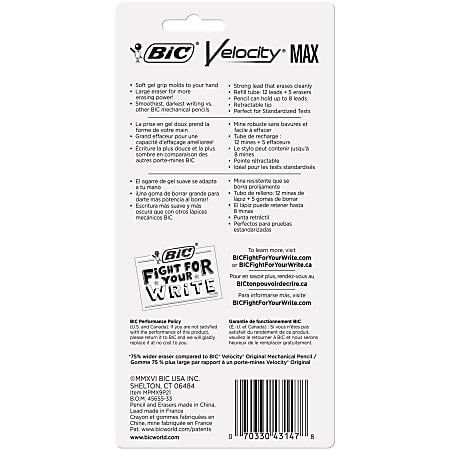BIC Velocity Max Mechanical Pencils Thick Point 0.9 mm 2 HB Lead ...
